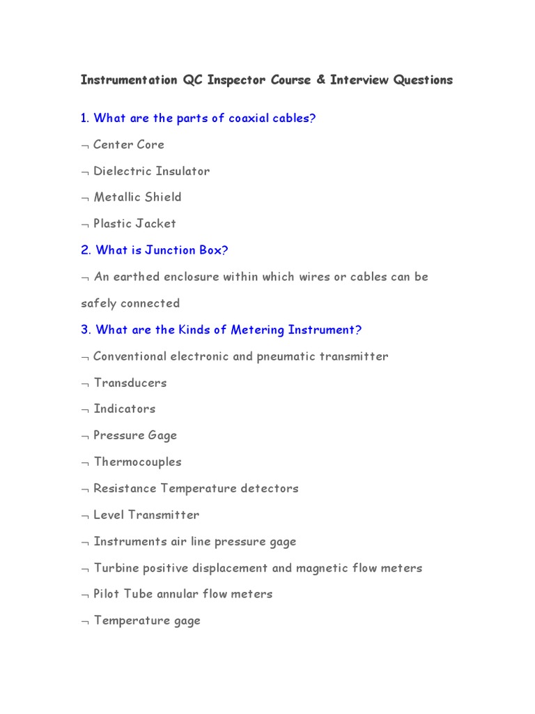 Instrumentation QC Inspector Course & Interview Questions | PDF ...