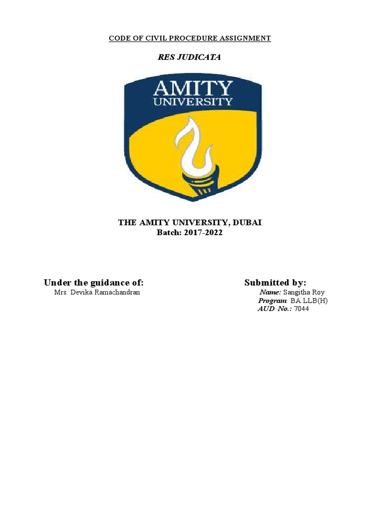 Code of Civil Procedure Assignment | PDF | Res Judicata | Collateral ...