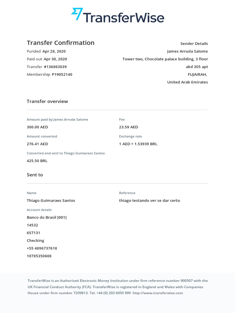 Transfer Confirmation | PDF