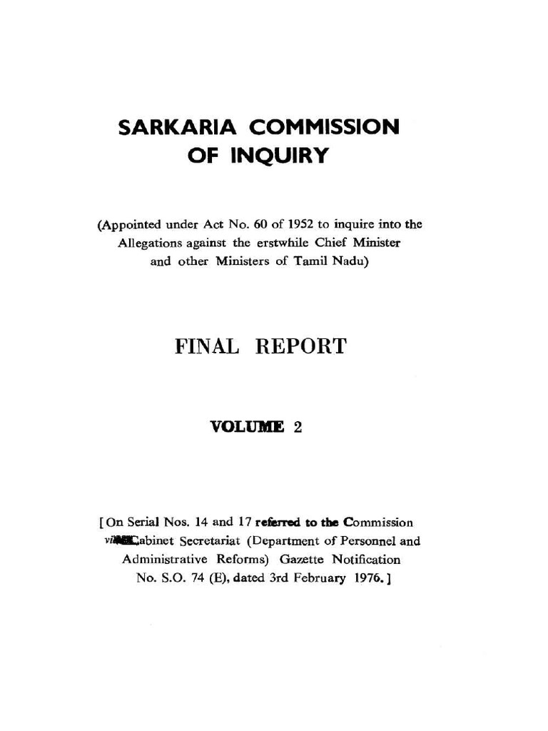 Sarkaria Commission - Final Report (Vol 2 / 4) | PDF