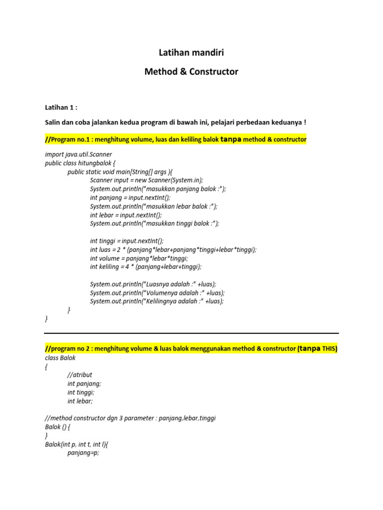 Latihan Method Konstruktor Pdf
