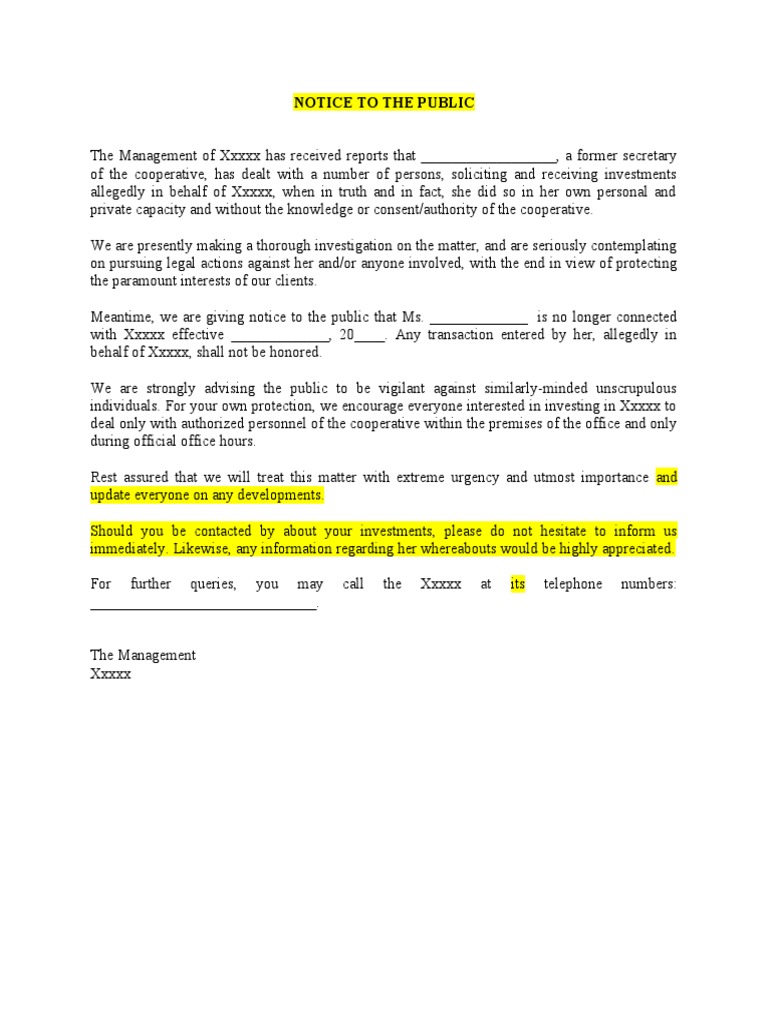 NOTICE TO THE PUBLIC Rev Mark 09202020 | PDF
