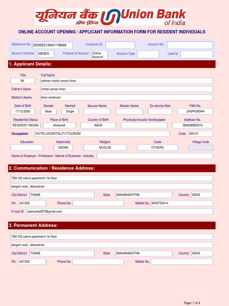 Applicant Details:: Online Account Opening / Applicant Information Form ...