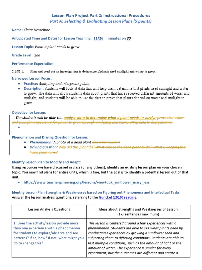 Evaluating 2nd Grade Plant Lesson Plan | PDF | Lesson Plan | Data
