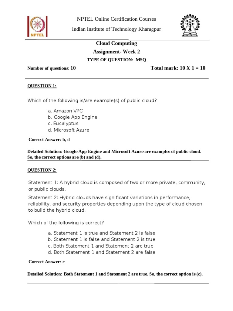 NPTEL CC Assignment 2 | PDF | Cloud Computing | Software Architecture