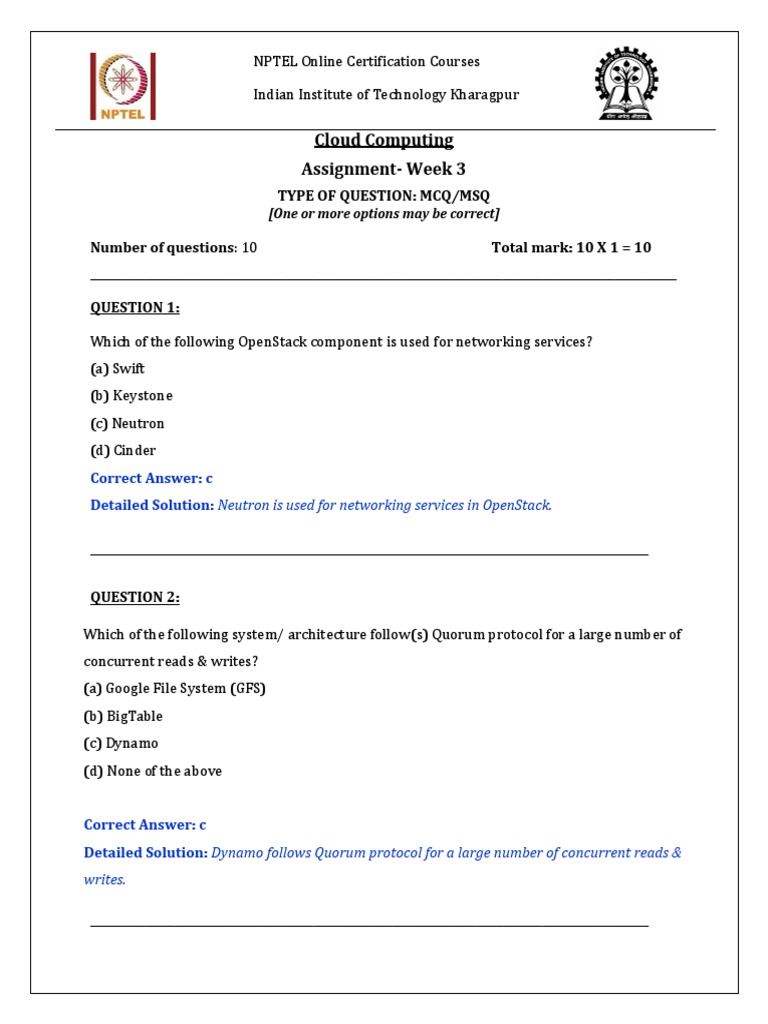 NPTEL CC Assignment 3 | PDF | Open Stack | Service Level Agreement