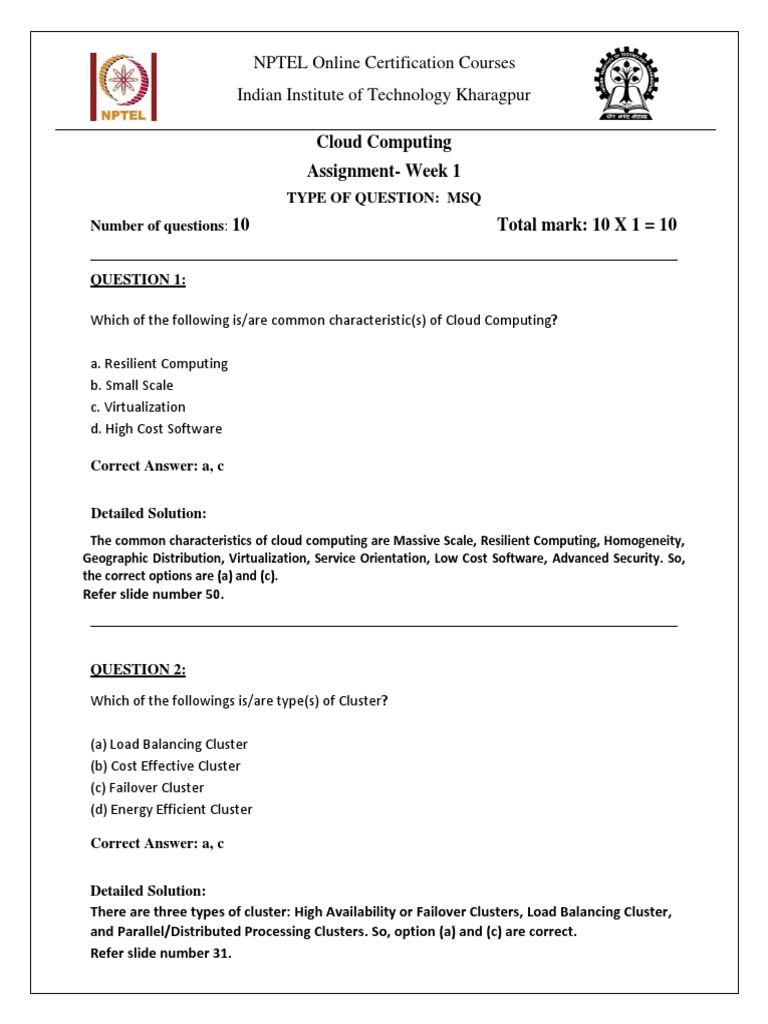 NPTEL CC Assignment 1 | PDF | Platform As A Service | Cloud Computing