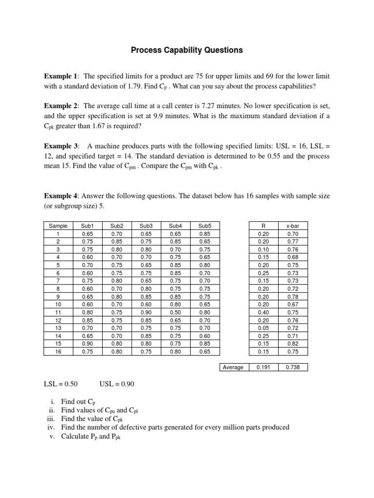 Process Capability Questions | PDF | Standard Deviation | Statistics