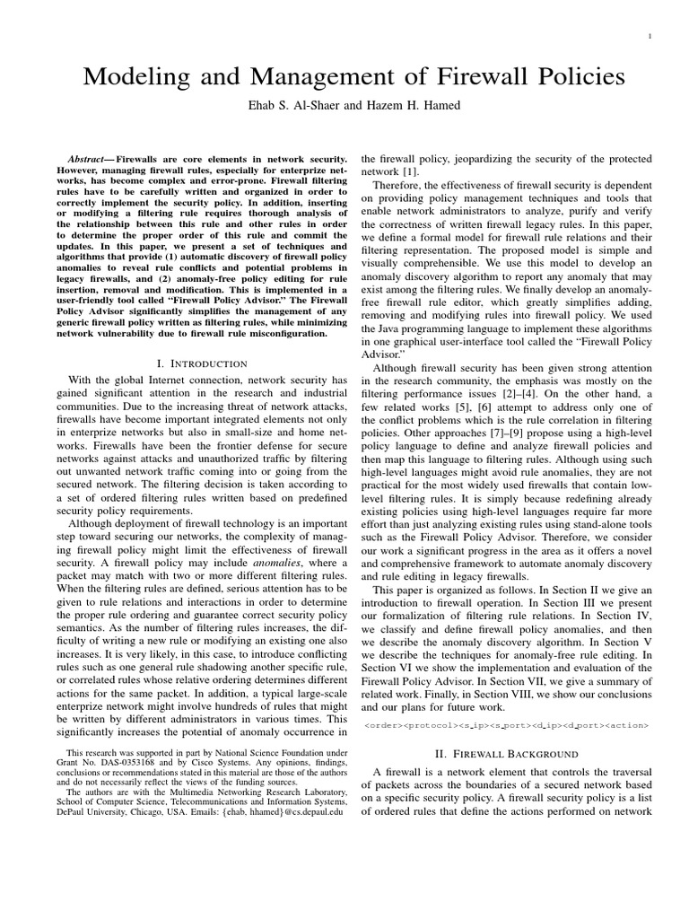 Modeling and Management of Firewall Policies: Ehab S. Al-Shaer and Hazem H. Hamed | PDF ...