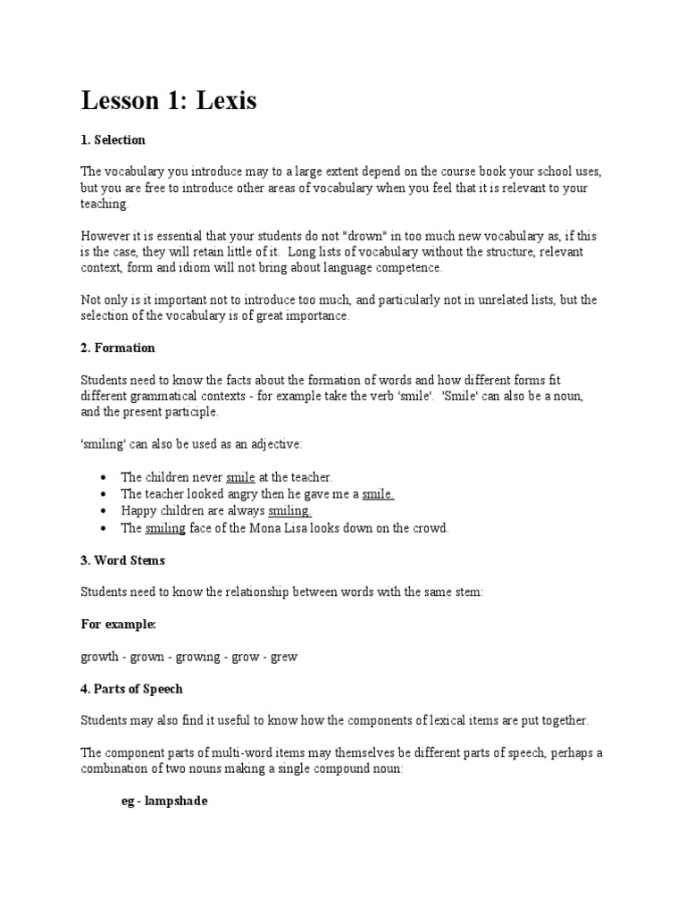 Lesson 1: Lexis: 1. Selection | PDF | Part Of Speech | Adjective