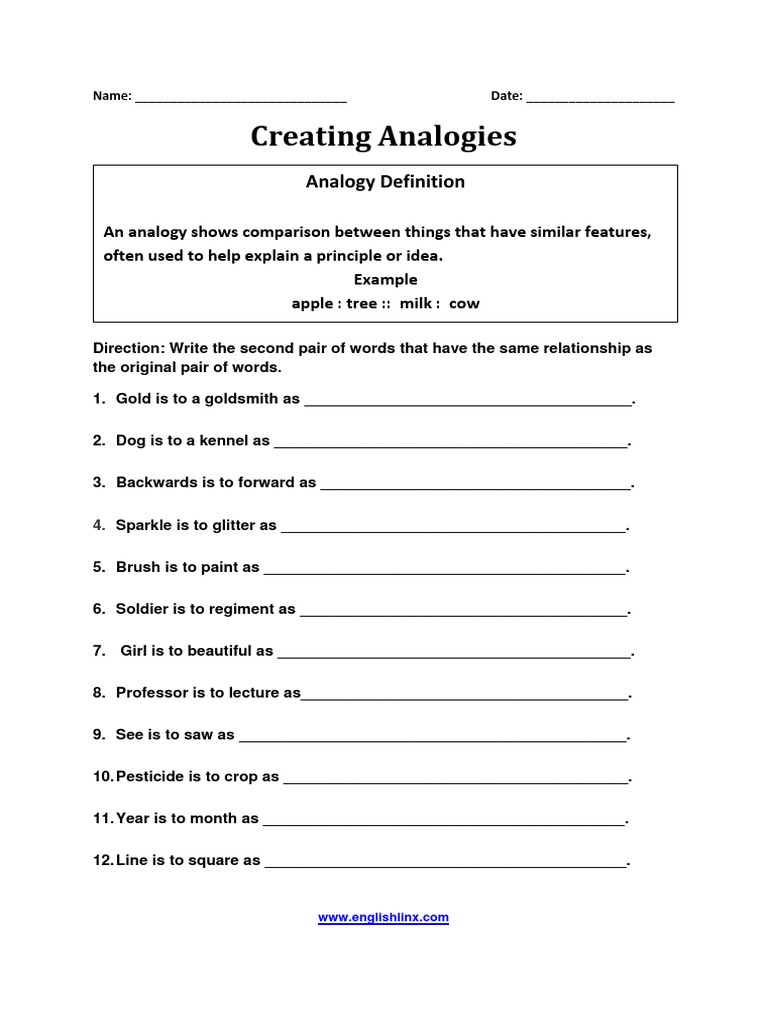 Creating Analogies Worksheet | PDF