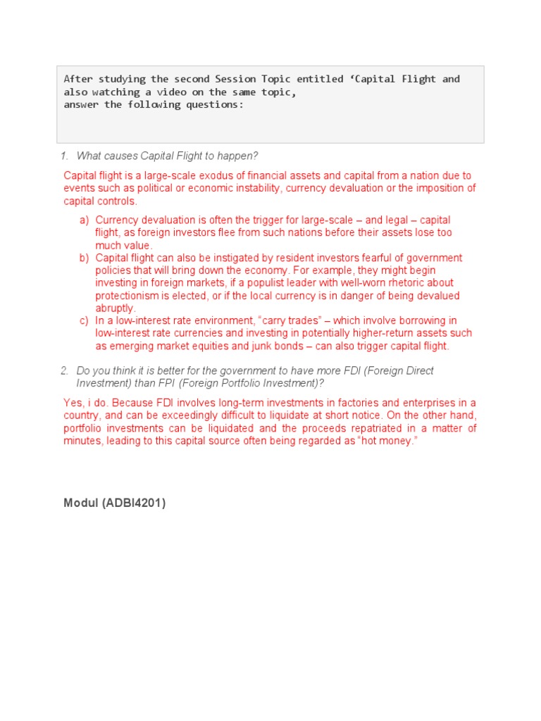 After Studying The Second Session Topic Entitled Capital Flight and ...