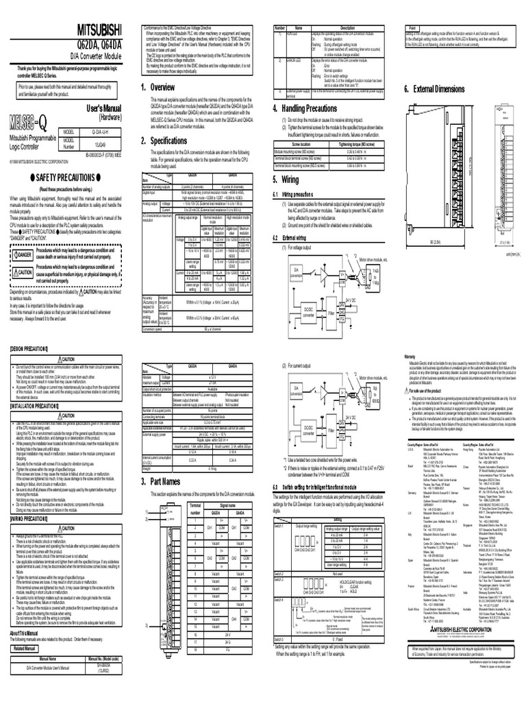 Q62DA, Q64DA: User's Manual 1. Overview 4. Handling Precautions 6 ...