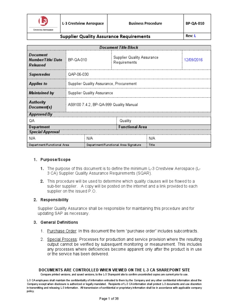 Supplier Quality Assurance Requirements: L-3 Crestview Aerospace ...