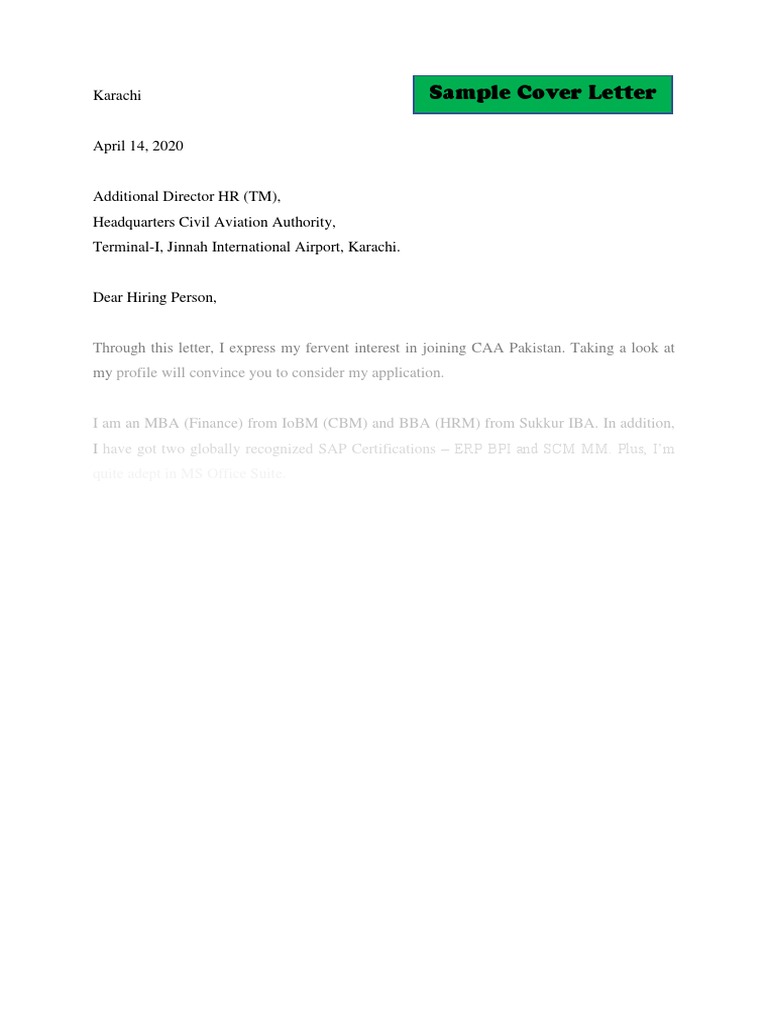 Sample Cover Letter: Karachi | PDF