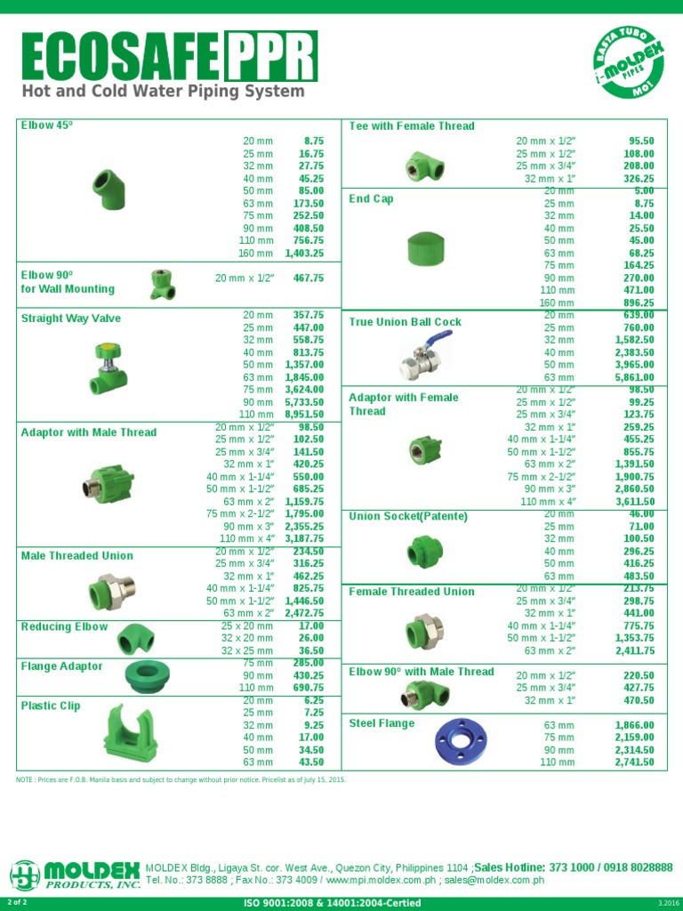 Ecosafe PPR-Official Pricelist | PDF | Plumbing | Home Appliance