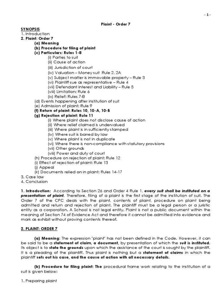 Assignment Order 7 Plaints | PDF | Pleading | Lawsuit