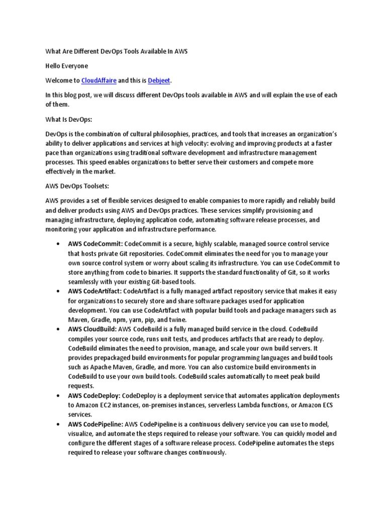 An Overview Of Devops Tools Available In Aws Codecommit Codeartifact Codebuild Codedeploy