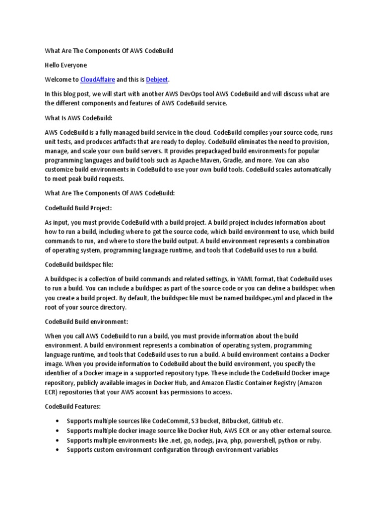 1 What Are The Components of AWS CodeBuild | PDF | Amazon Web Services ...