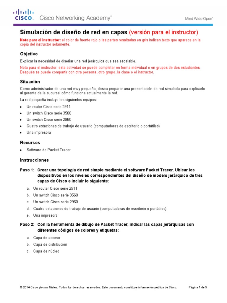 1.3.1.1 Layered Network Design Simulation Instructions - IG | PDF | Conmutador de red | Red de ...