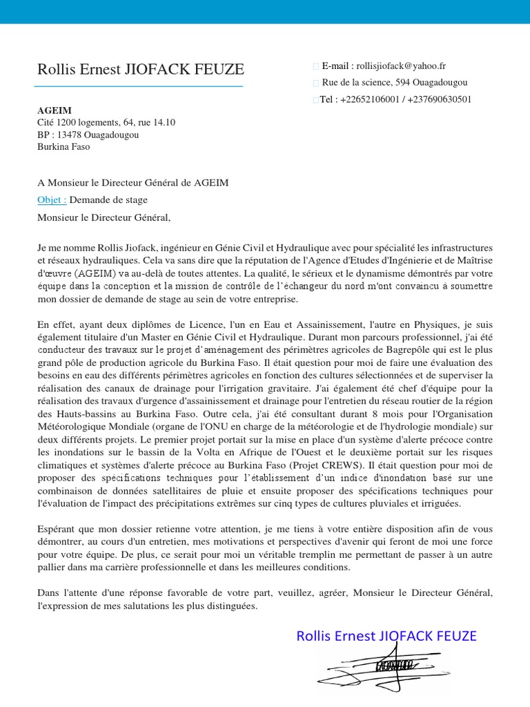 Demande de Stage 2 - AGEIM | PDF | Météo | La nature