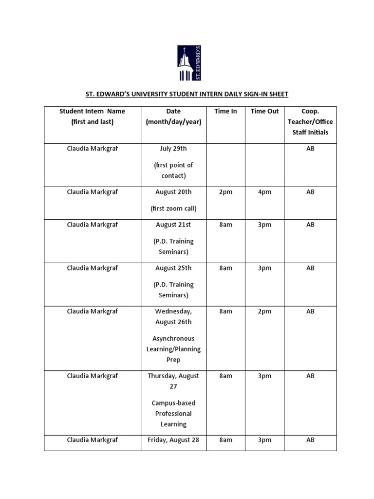St. Ed's Daily Sign-In-InTERN | PDF | Learning