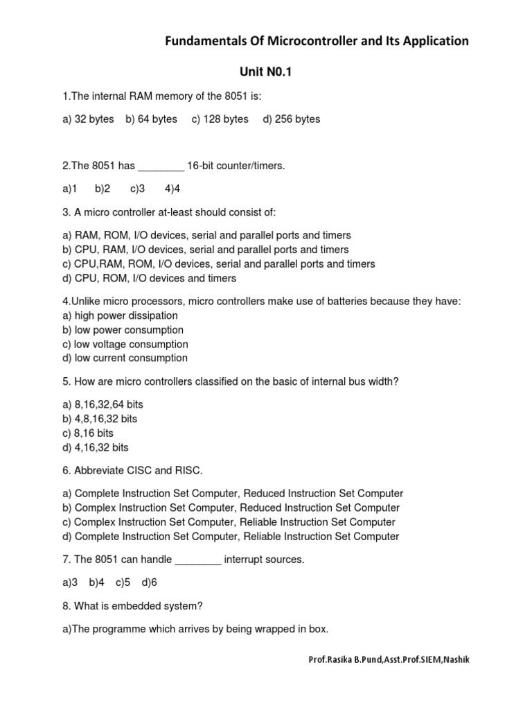 Fundamentals of Microcontroller and Its Application: Unit N0.1 | PDF ...