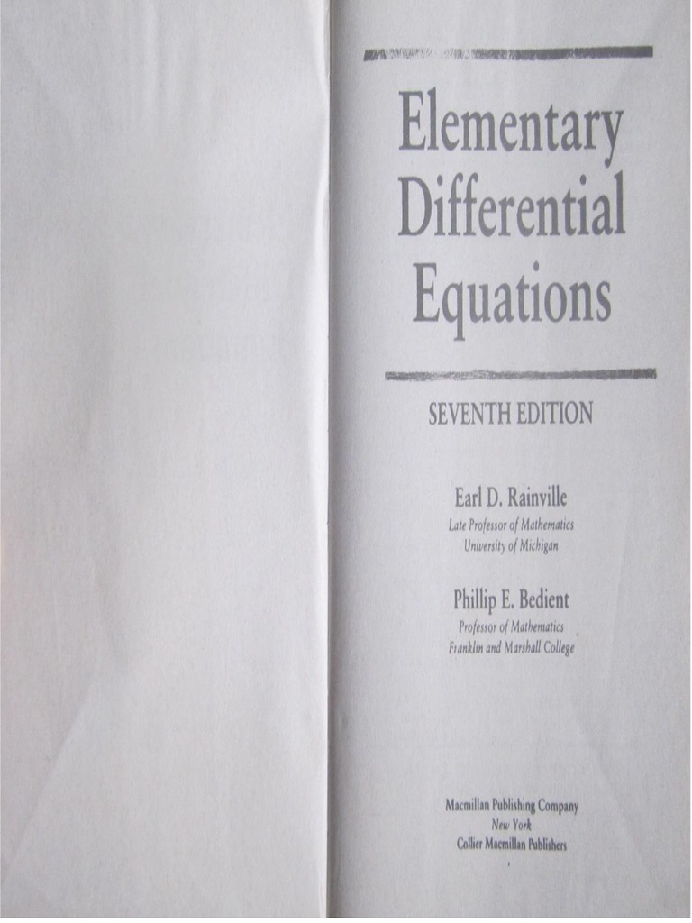 Elementary Differential Equations 7th Edition Rainville and Bedient | PDF