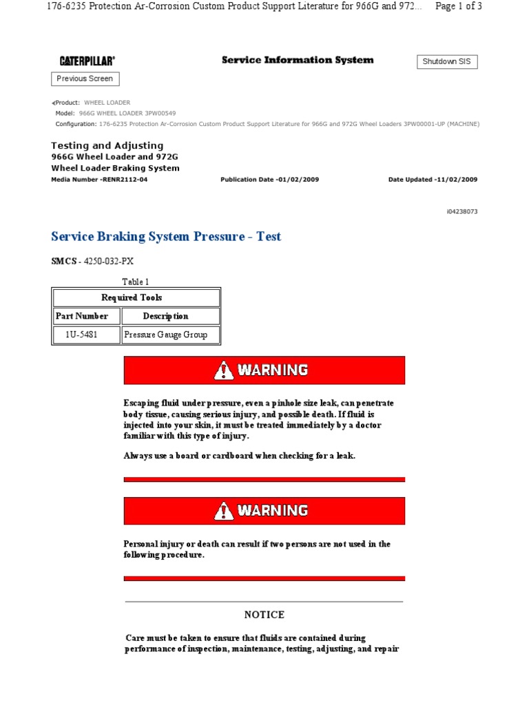 Service Braking System Pressure - Test | PDF | Brake | Leak