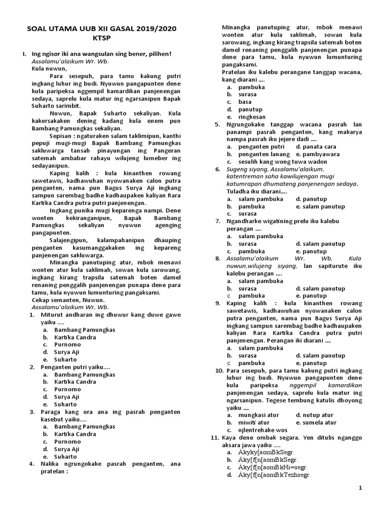 Soal Utama Uub Xii GSL 1920 KTSP | PDF