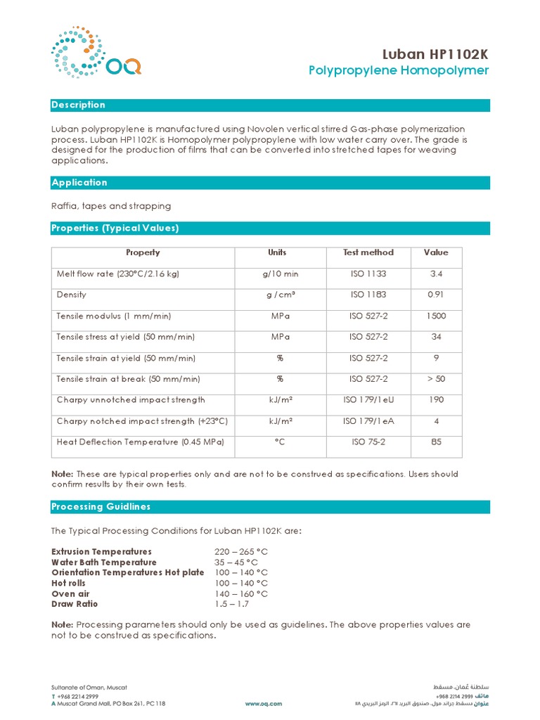 TDS - PP Yarn - Luban HP1102K - OQ PDF | PDF | Strength Of Materials ...