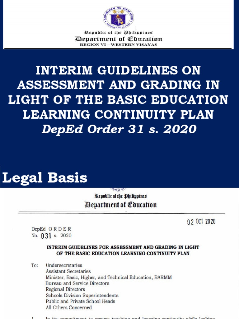 Interim Guidelines on Assessment and Grading in Light of the Basic Education Learning Continuity ...