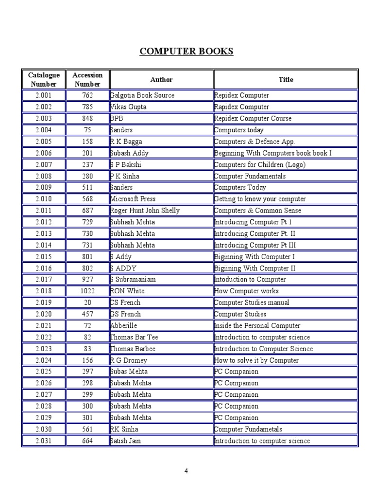 Computer Books: Catalogue Number Accession Number Author Title | PDF ...