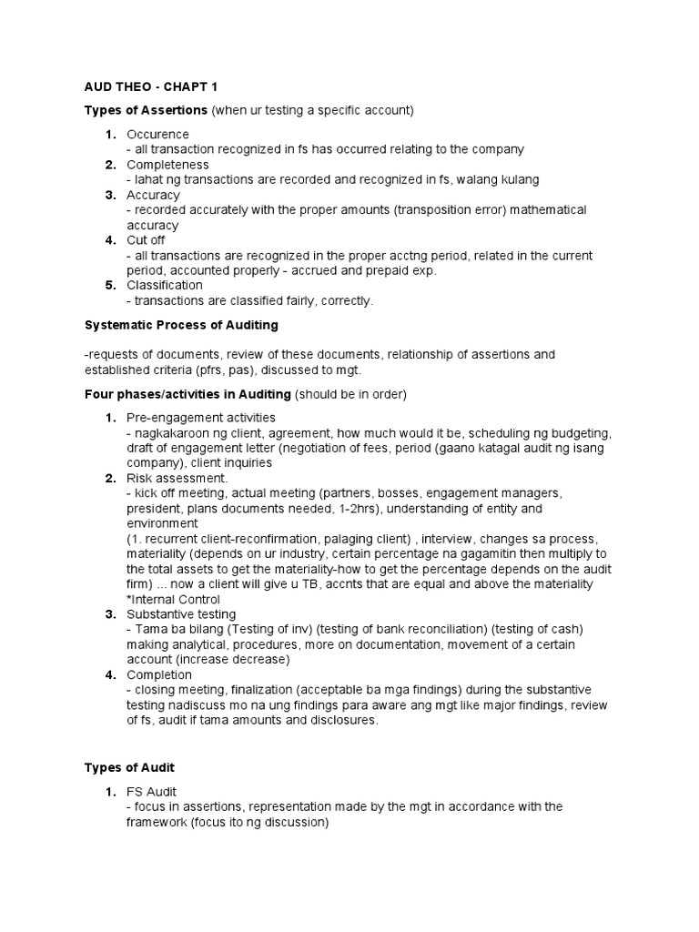 Aud Theo - Reviewer | PDF | Financial Audit | Audit