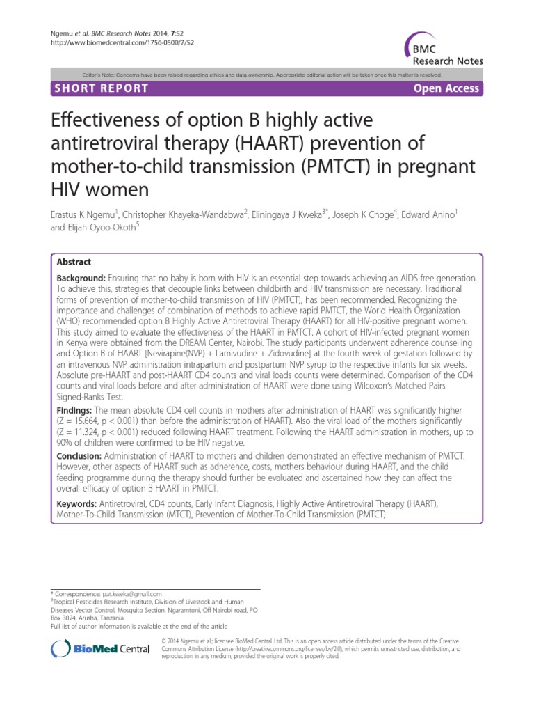 Effectiveness of Option B Highly Active Antiretroviral Therapy (HAART ...