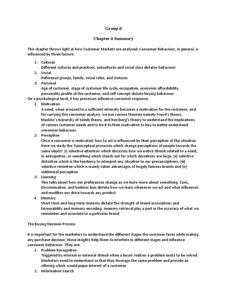 Group 6 Chapter 6 Summary | PDF | Consumer Behaviour | Behavior
