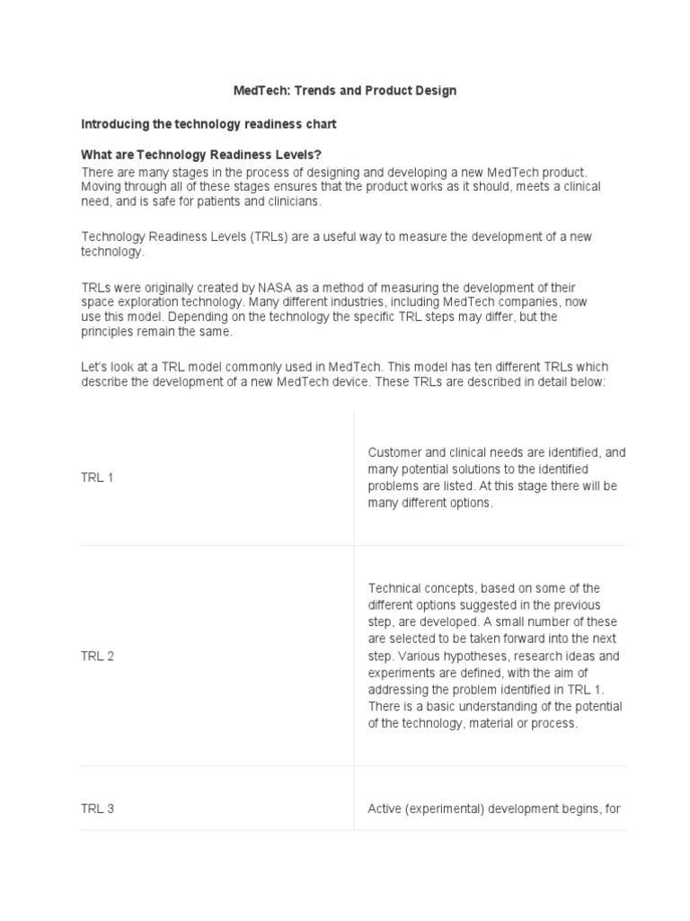 MedTech Product Design & TRL Insights | PDF | Medical Device | Internet ...