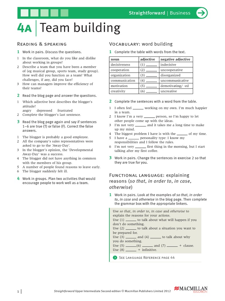 Team Building: Reading & Speaking Vocabulary | PDF | Blog | Linguistics