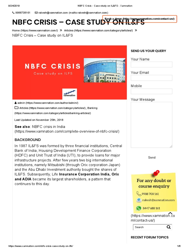 NBFC Crisis - Case Study On IL&FS - Xamnation PDF | PDF | Money | Financial Services