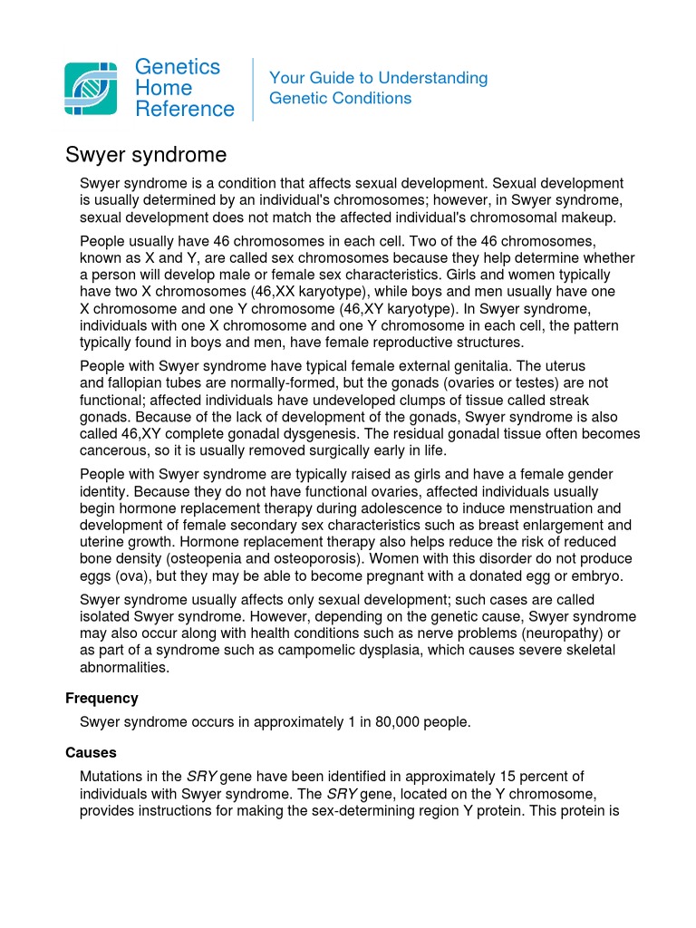 Swyer Syndrome: Genetics Home Reference | PDF | Reproductive System | Gene