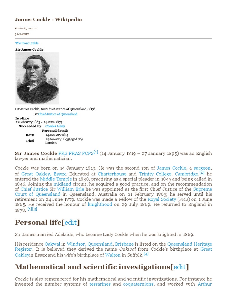 Personal Life : James Cockle - Wikipedia | Download Free PDF ...