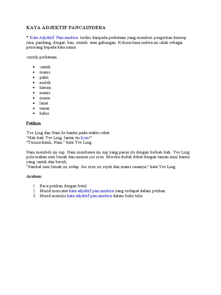 Kata Adjektif Pancaindera | PDF