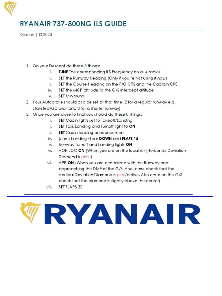 Ryanair 737-800NG ILS Approach Checklist | PDF