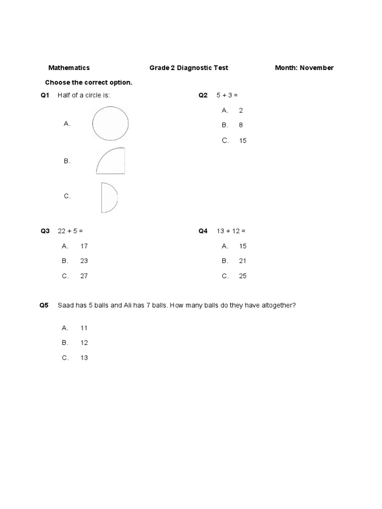 Grade 2 Mathematics Diagnostic Assessment - November PDF | PDF