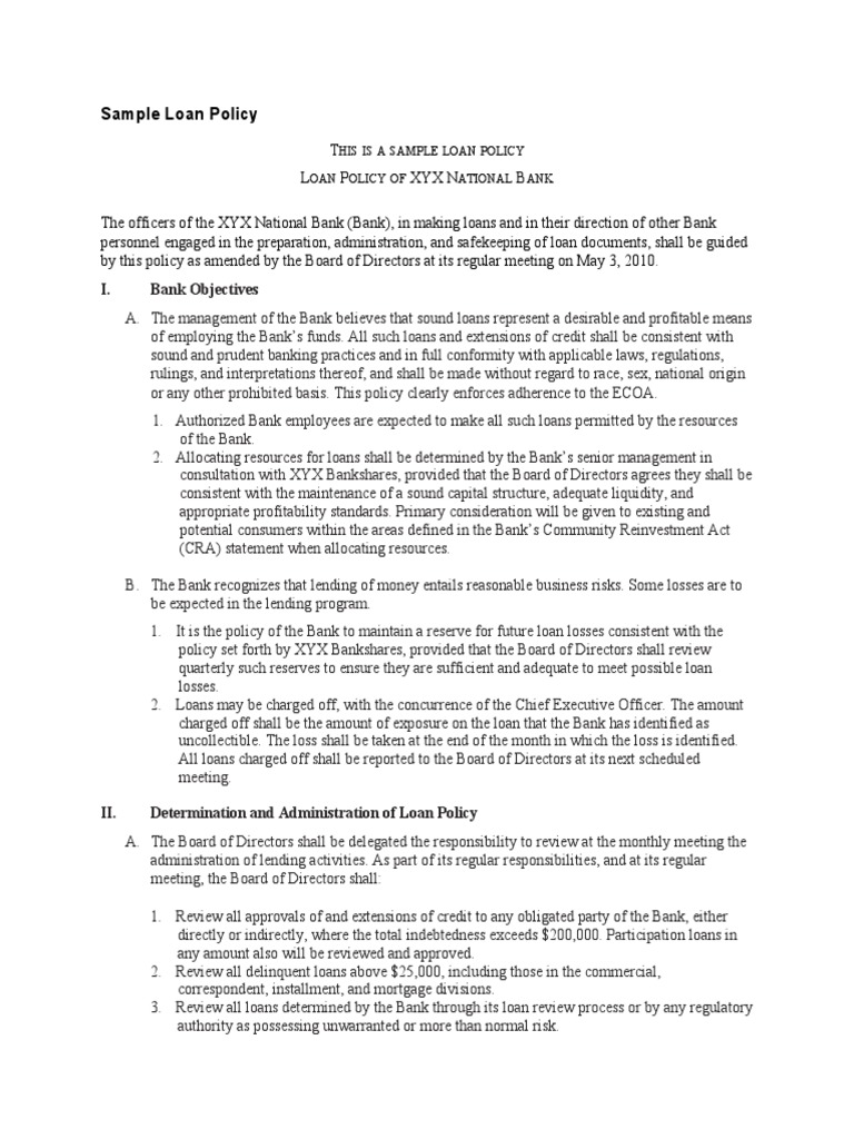 Loan Policy Example To Use | PDF | Loans | Credit