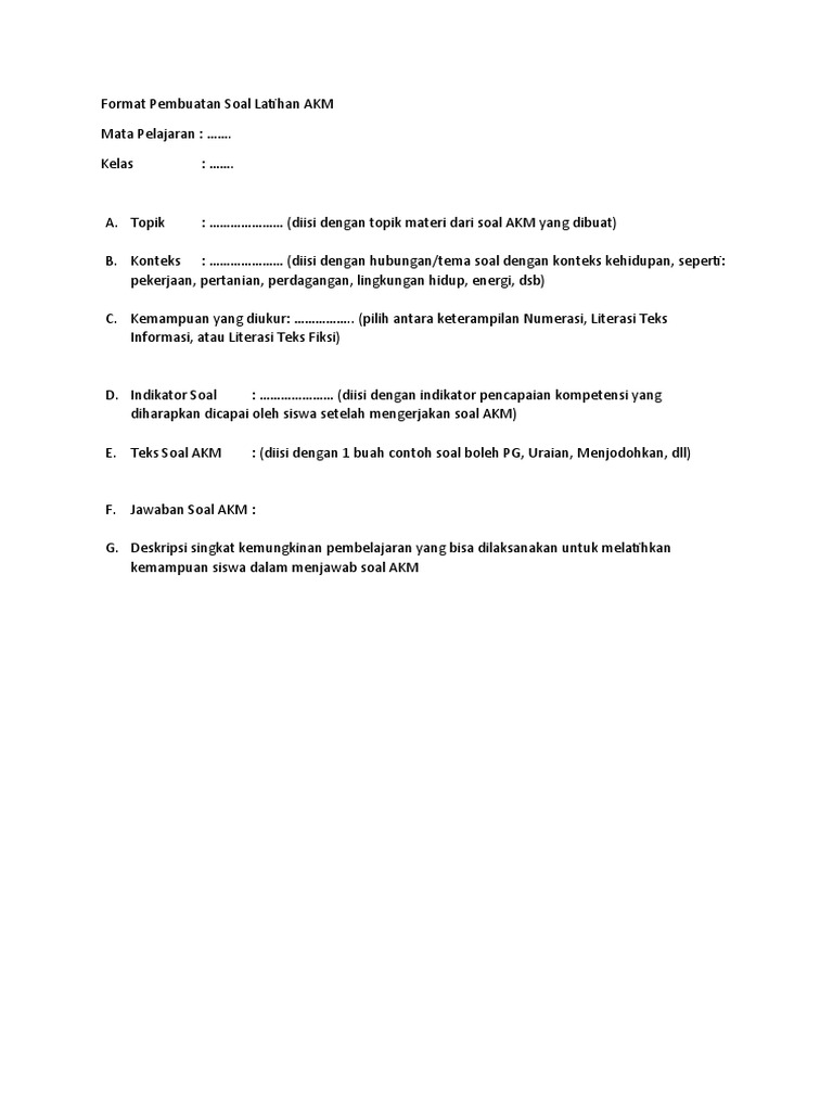 Format Pembuatan Soal Latihan AKM | PDF