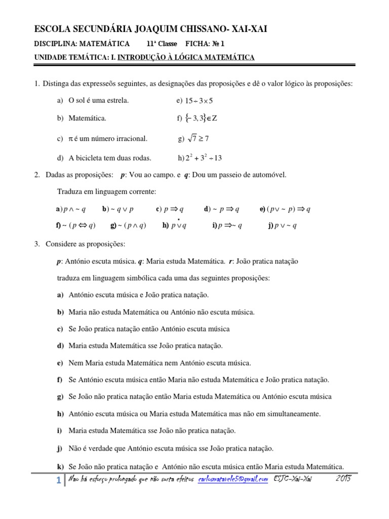 Exercícios sobre lógica matemática e quantificadores | PDF | Lógica ...
