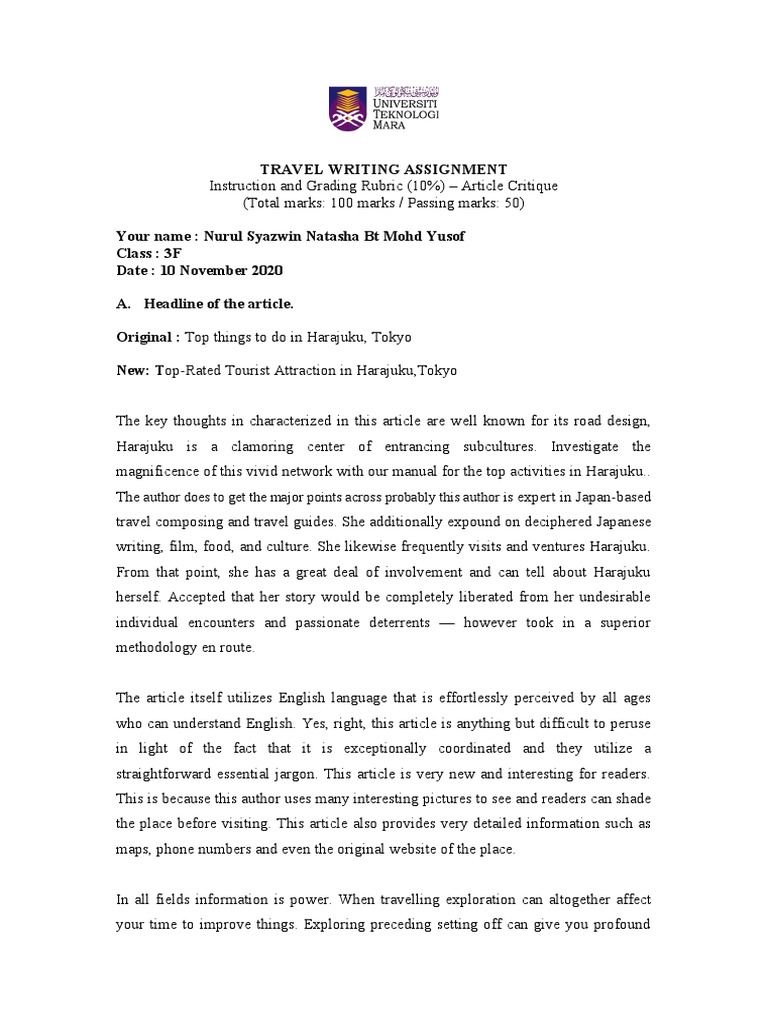 Travel Writing Assignment: Author Does To Get The Major Points Across ...