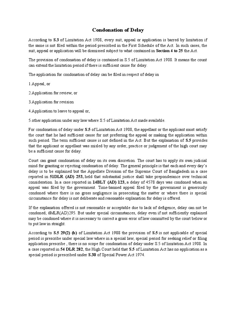 Condonation of Delay | PDF | Confession (Law) | Virtue