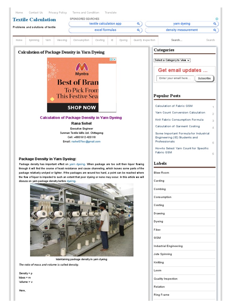 Calculation of Package Density in Yarn Dyeing - Textile Calculation ...